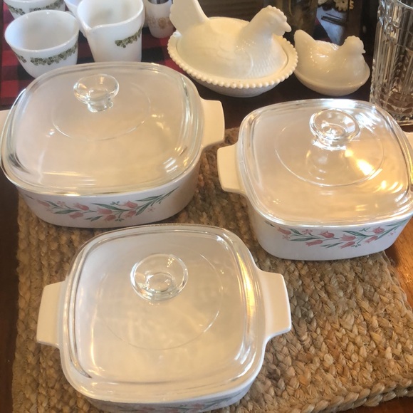 Corningware | Kitchen | Corning Ware Pyrex Rose Marie Pink Tulips Set ...
